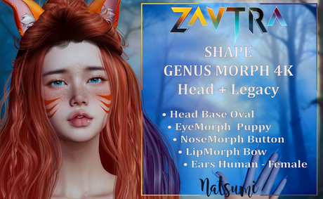 Second Life Marketplace - - ZaVtra - SHAPE GENUS MORPH 4K Head + Legacy (Natsumi)
